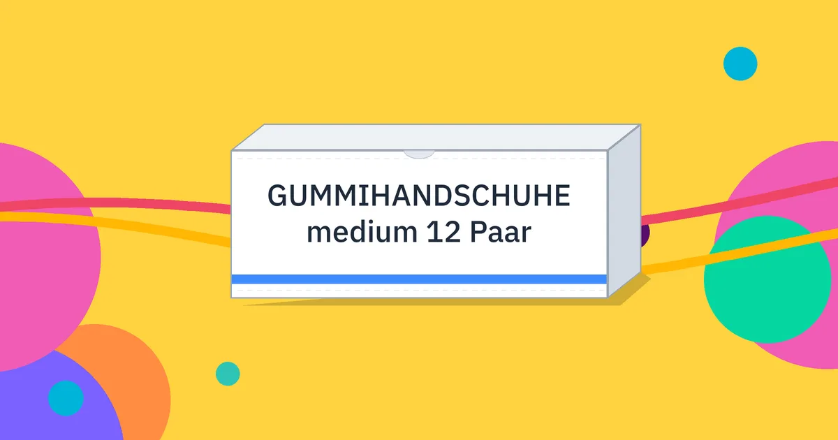 Symbolbild: Packung mit der Aufschrift GUMMIHANDSCHUHE medium 12 Paar (PZN 01537363) – Verfügbarkeit und Bezug in Apotheken in Frankfurt am Main