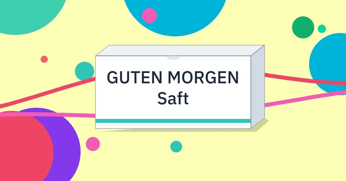 Symbolbild: Packung mit der Aufschrift GUTEN MORGEN Saft (PZN 07239804) – Verfügbarkeit und Bezug in Apotheken in Frankfurt am Main