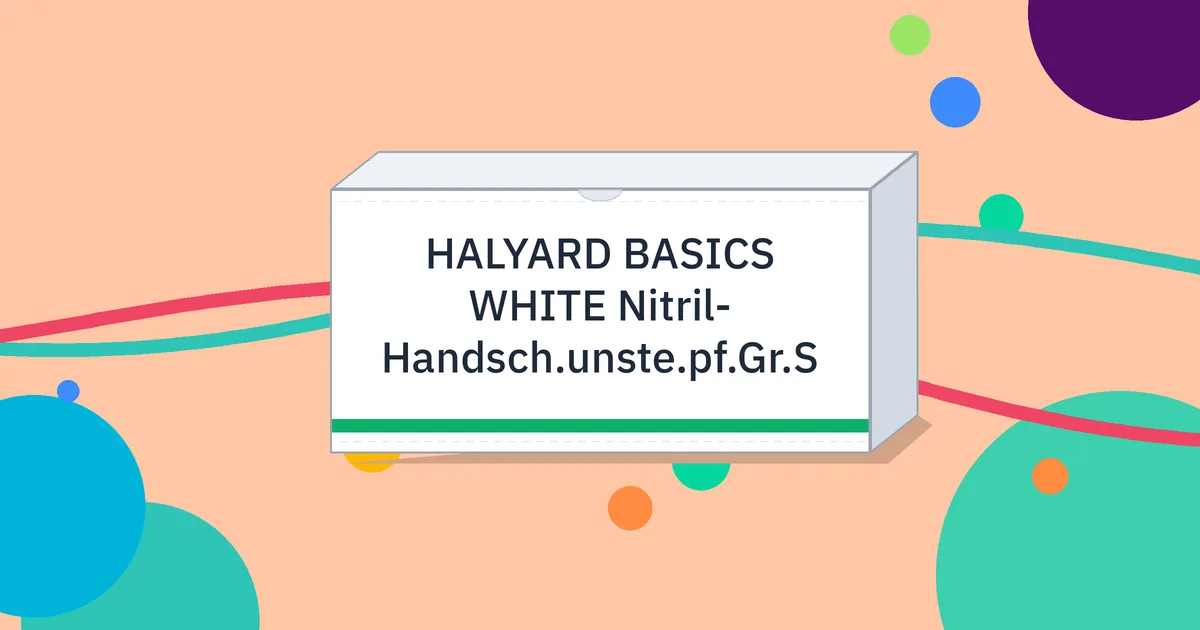 Symbolbild: Packung mit der Aufschrift HALYARD BASICS WHITE Nitril-Handsch.unste.pf.Gr.S (PZN 12608480) – Verfügbarkeit und Bezug in Apotheken in Frankfurt am Main