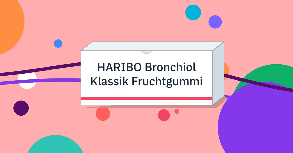 Symbolbild: Packung mit der Aufschrift HARIBO Bronchiol Klassik Fruchtgummi (PZN 06941301) – Verfügbarkeit und Bezug in Apotheken in Frankfurt am Main
