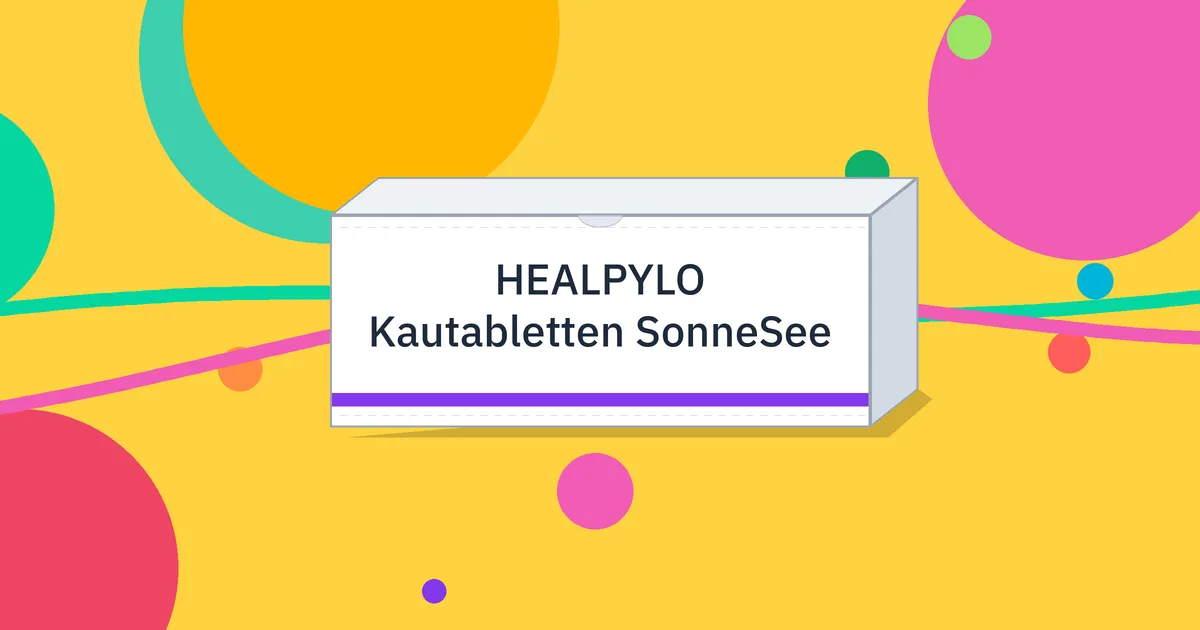 Symbolbild: Packung mit der Aufschrift HEALPYLO Kautabletten SonneSee (PZN 18380598) – Verfügbarkeit und Bezug in Apotheken in Frankfurt am Main