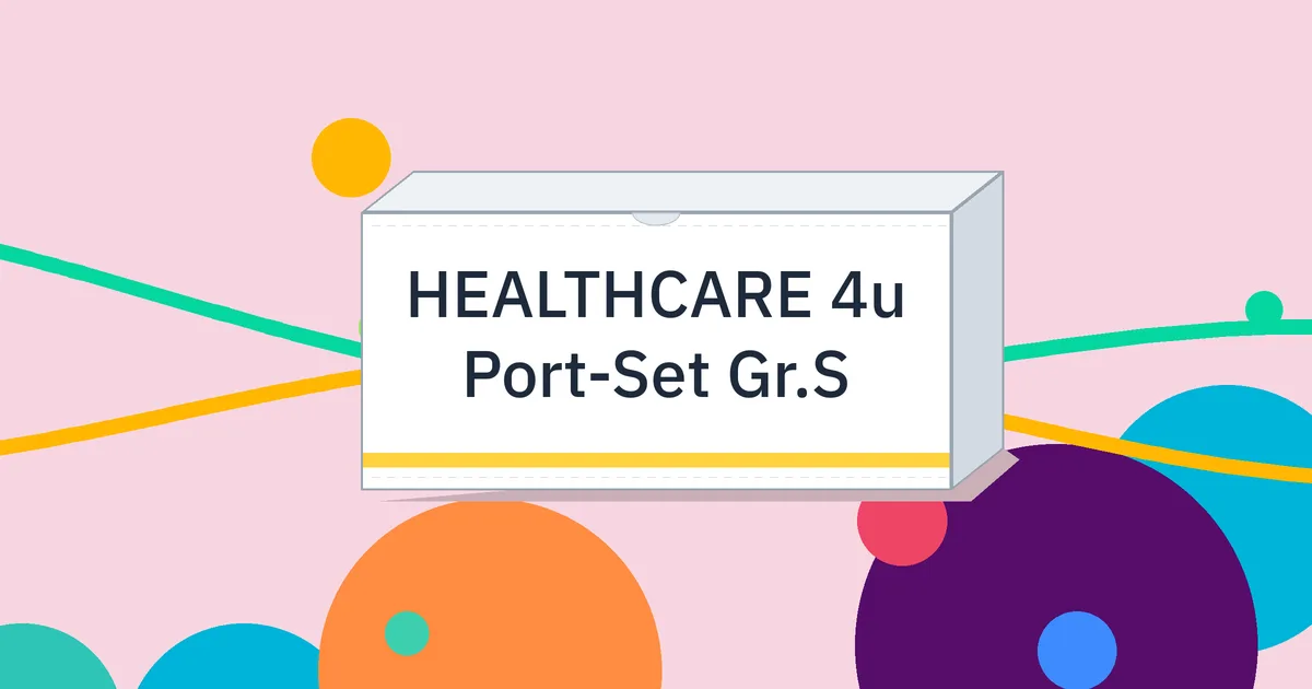 Symbolbild: Packung mit der Aufschrift HEALTHCARE 4u Port-Set Gr.S (PZN 19105256) – Verfügbarkeit und Bezug in Apotheken in Frankfurt am Main