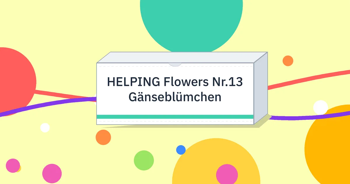 Symbolbild: Packung mit der Aufschrift HELPING Flowers Nr.13 Gänseblümchen (PZN 12499714) – Verfügbarkeit und Bezug in Apotheken in Frankfurt am Main