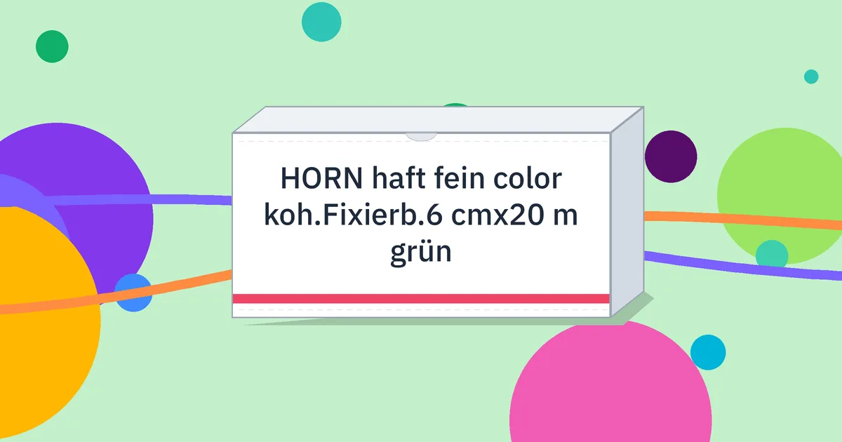 Symbolbild: Packung mit der Aufschrift HORN haft fein color koh.Fixierb.6 cmx20 m grün (PZN 03783669) – Verfügbarkeit und Bezug in Apotheken in Frankfurt am Main