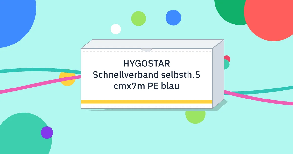 Symbolbild: Packung mit der Aufschrift HYGOSTAR Schnellverband selbsth.5 cmx7m PE blau (PZN 20607247) – Verfügbarkeit und Bezug in Apotheken in Frankfurt am Main