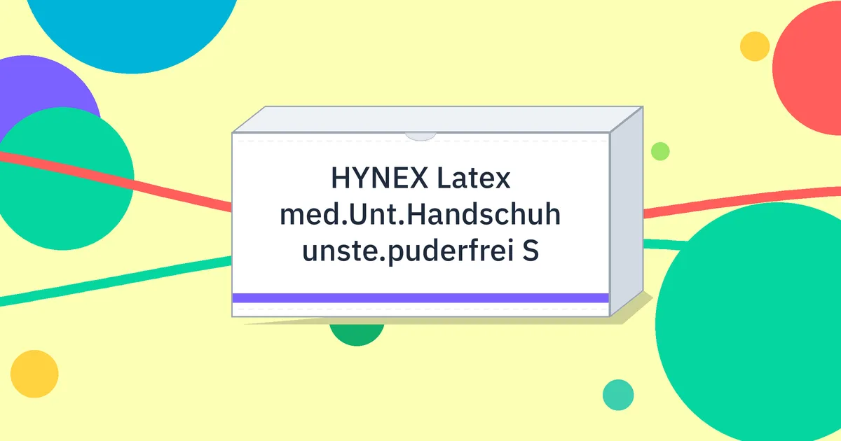 Symbolbild: Packung mit der Aufschrift HYNEX Latex med.Unt.Handschuh unste.puderfrei S (PZN 20353663) – Verfügbarkeit und Bezug in Apotheken in Frankfurt am Main