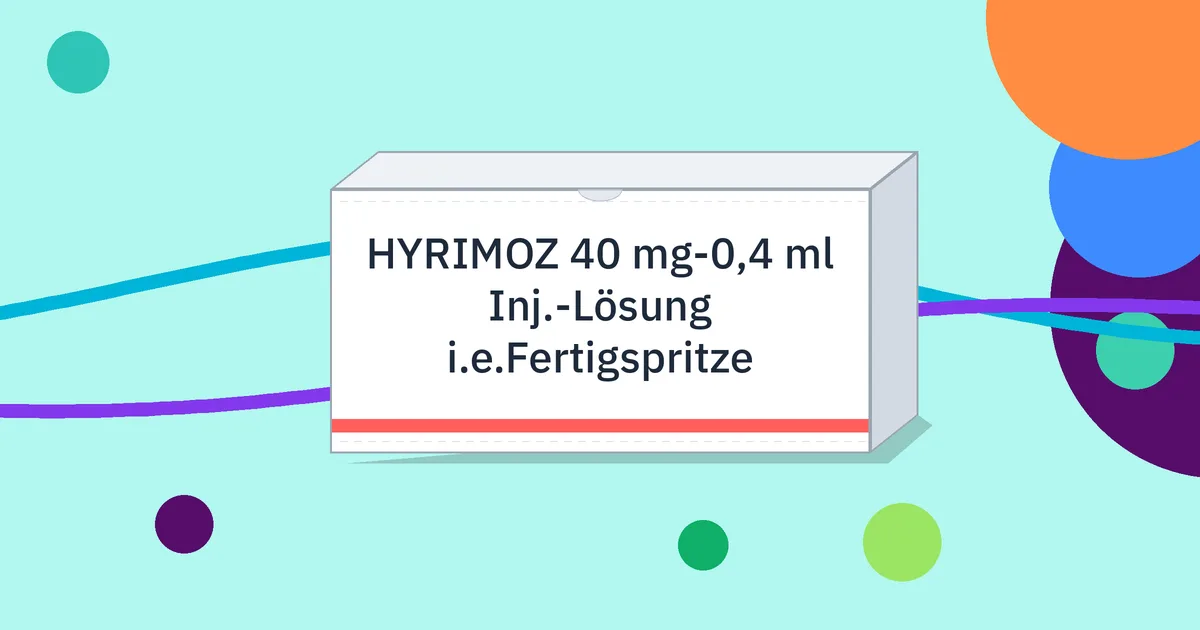 Symbolbild: Packung mit der Aufschrift HYRIMOZ 40 mg-0,4 ml Inj.-Lösung i.e.Fertigspritze (PZN 19212443) – Verfügbarkeit und Bezug in Apotheken in Frankfurt am Main