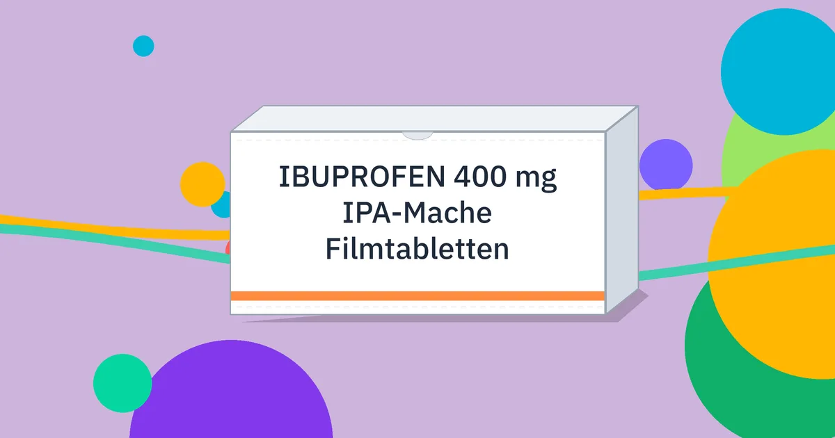 Symbolbild: Packung mit der Aufschrift IBUPROFEN 400 mg IPA-Mache Filmtabletten (PZN 12551308) – Verfügbarkeit und Bezug in Apotheken in Frankfurt am Main