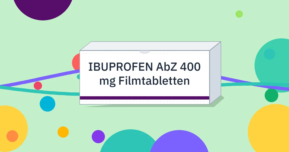 Symbolbild: Packung mit der Aufschrift IBUPROFEN AbZ 400 mg Filmtabletten (PZN 01016078) – Verfügbarkeit und Bezug in Apotheken in Frankfurt am Main