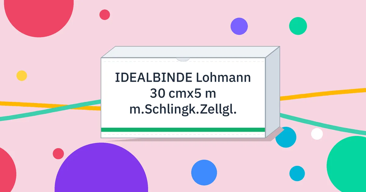 Symbolbild: Packung mit der Aufschrift IDEALBINDE Lohmann 30 cmx5 m m.Schlingk.Zellgl. (PZN 15998636) – Verfügbarkeit und Bezug in Apotheken in Frankfurt am Main