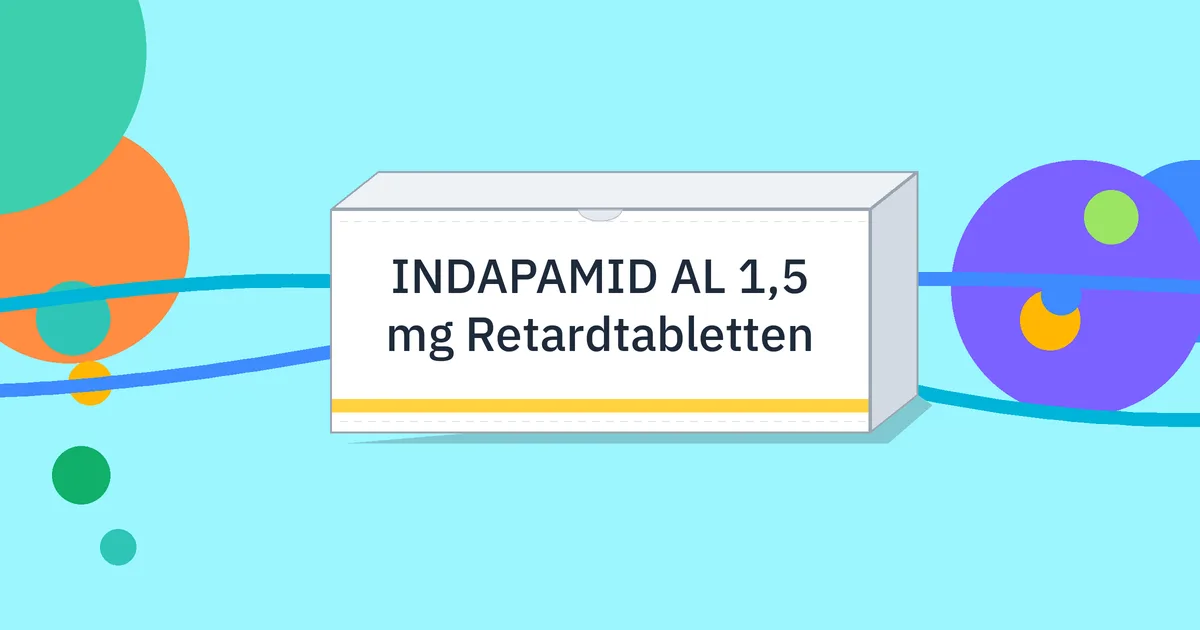Symbolbild: Packung mit der Aufschrift INDAPAMID AL 1,5 mg Retardtabletten (PZN 04307132) – Verfügbarkeit und Bezug in Apotheken in Frankfurt am Main