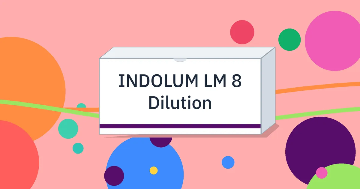 Symbolbild: Packung mit der Aufschrift INDOLUM LM 8 Dilution (PZN 13559950) – Verfügbarkeit und Bezug in Apotheken in Frankfurt am Main