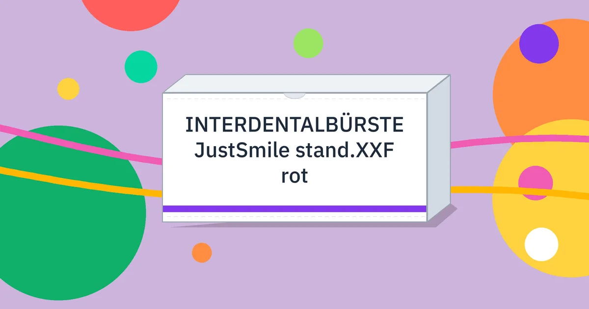 Symbolbild: Packung mit der Aufschrift INTERDENTALBÜRSTE JustSmile stand.XXF rot (PZN 09768464) – Verfügbarkeit und Bezug in Apotheken in Frankfurt am Main