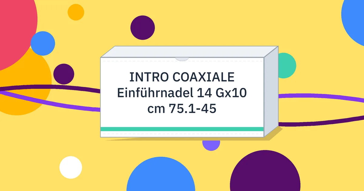 Symbolbild: Packung mit der Aufschrift INTRO COAXIALE Einführnadel 14 Gx10 cm 75.1-45 (PZN 16946386) – Verfügbarkeit und Bezug in Apotheken in Frankfurt am Main