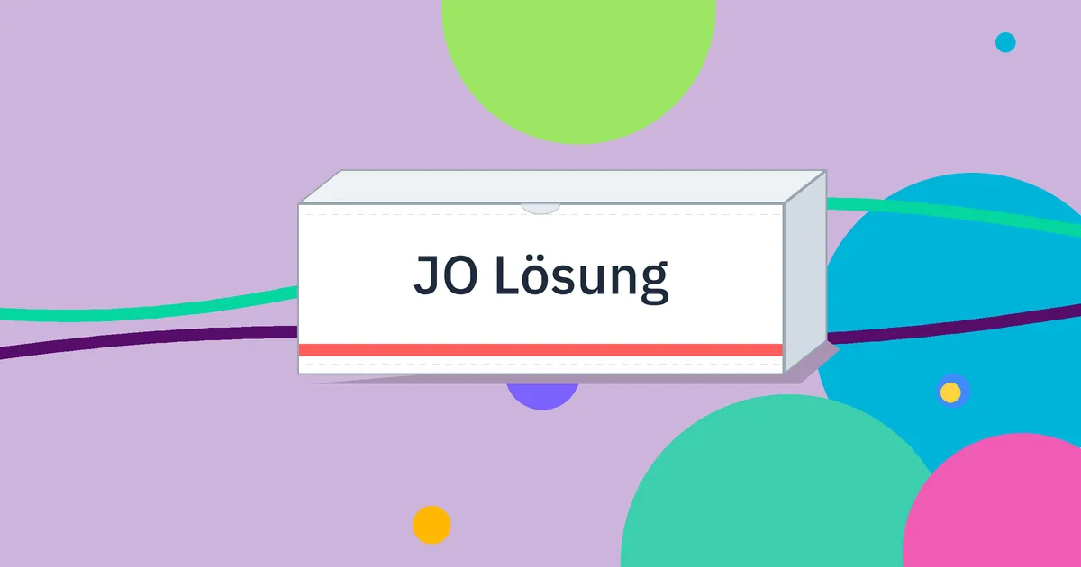 Symbolbild: Packung mit der Aufschrift JO Lösung (PZN 04891527) – Verfügbarkeit und Bezug in Apotheken in Frankfurt am Main