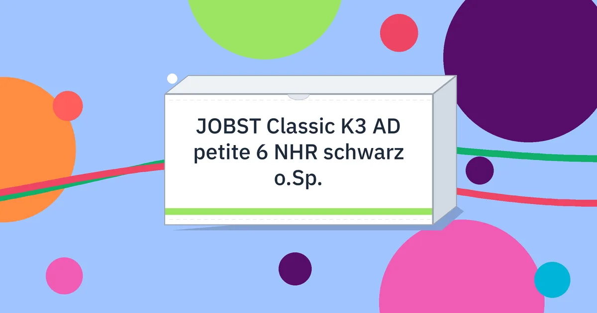 Symbolbild: Packung mit der Aufschrift JOBST Classic K3 AD petite 6 NHR schwarz o.Sp. (PZN 13070456) – Verfügbarkeit und Bezug in Apotheken in Frankfurt am Main