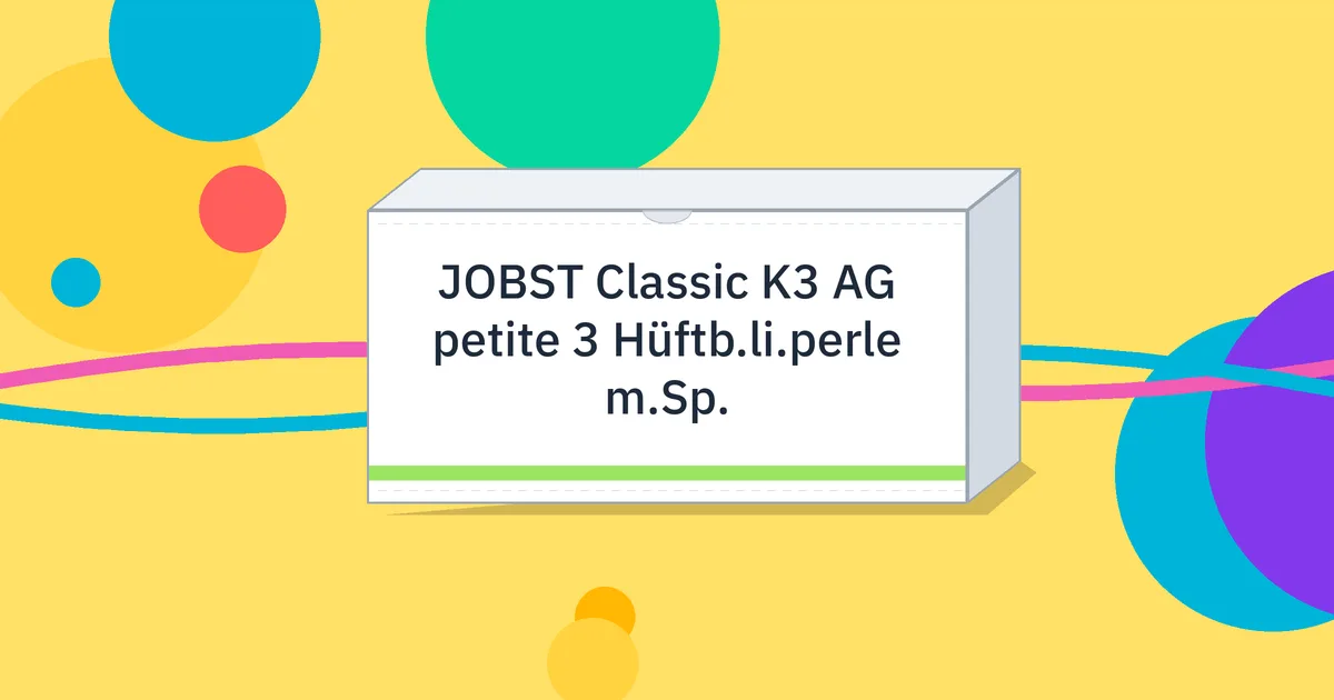 Symbolbild: Packung mit der Aufschrift JOBST Classic K3 AG petite 3 Hüftb.li.perle m.Sp. (PZN 13074141) – Verfügbarkeit und Bezug in Apotheken in Frankfurt am Main