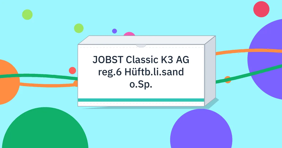 Symbolbild: Packung mit der Aufschrift JOBST Classic K3 AG reg.6 Hüftb.li.sand o.Sp. (PZN 13075672) – Verfügbarkeit und Bezug in Apotheken in Frankfurt am Main