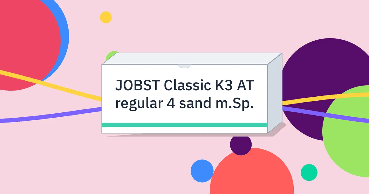 Symbolbild: Packung mit der Aufschrift JOBST Classic K3 AT regular 4 sand m.Sp. (PZN 13078050) – Verfügbarkeit und Bezug in Apotheken in Frankfurt am Main