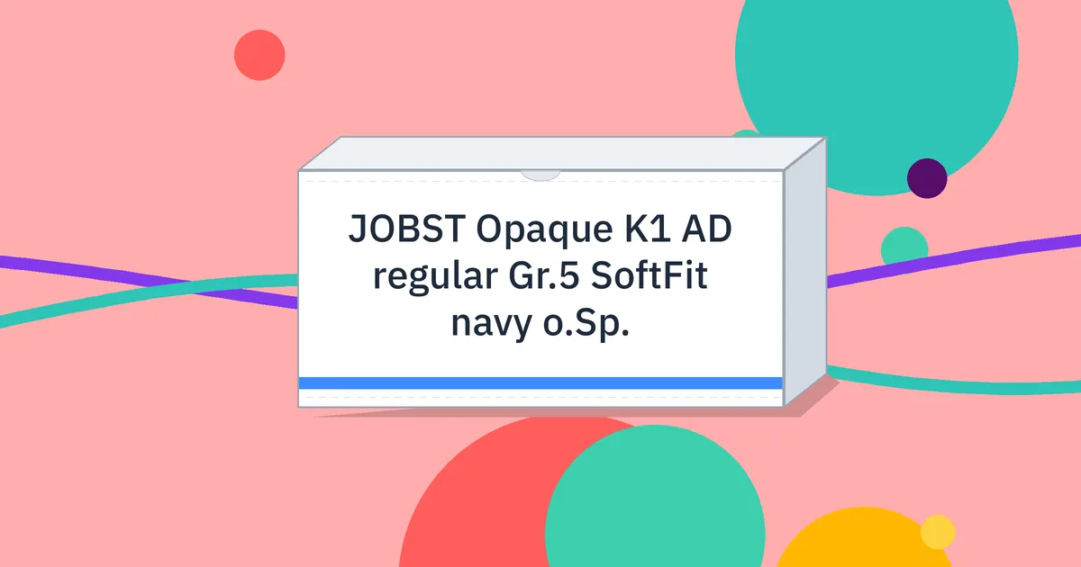 Symbolbild: Packung mit der Aufschrift JOBST Opaque K1 AD regular Gr.5 SoftFit navy o.Sp. (PZN 13083022) – Verfügbarkeit und Bezug in Apotheken in Frankfurt am Main