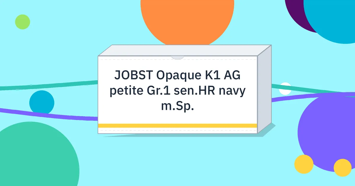 Symbolbild: Packung mit der Aufschrift JOBST Opaque K1 AG petite Gr.1 sen.HR navy m.Sp. (PZN 13085564) – Verfügbarkeit und Bezug in Apotheken in Frankfurt am Main