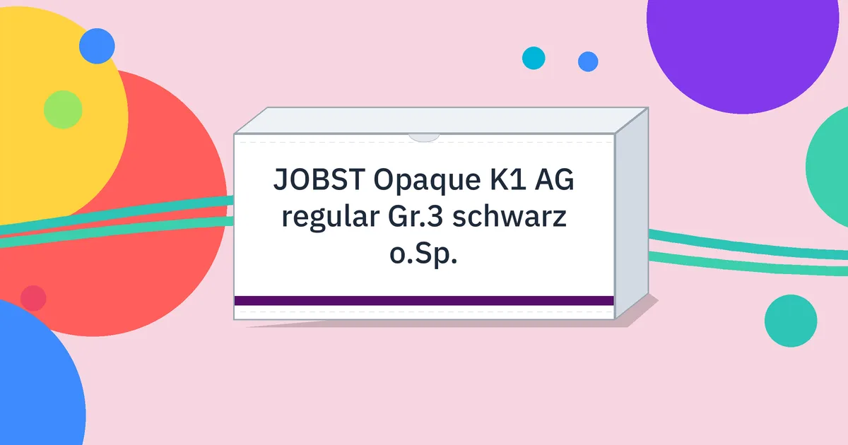 Symbolbild: Packung mit der Aufschrift JOBST Opaque K1 AG regular Gr.3 schwarz o.Sp. (PZN 13097308) – Verfügbarkeit und Bezug in Apotheken in Frankfurt am Main