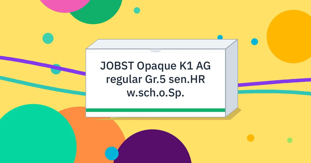 Symbolbild: Packung mit der Aufschrift JOBST Opaque K1 AG regular Gr.5 sen.HR w.sch.o.Sp. (PZN 13096556) – Verfügbarkeit und Bezug in Apotheken in Frankfurt am Main