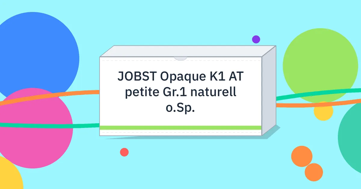 Symbolbild: Packung mit der Aufschrift JOBST Opaque K1 AT petite Gr.1 naturell o.Sp. (PZN 13104103) – Verfügbarkeit und Bezug in Apotheken in Frankfurt am Main