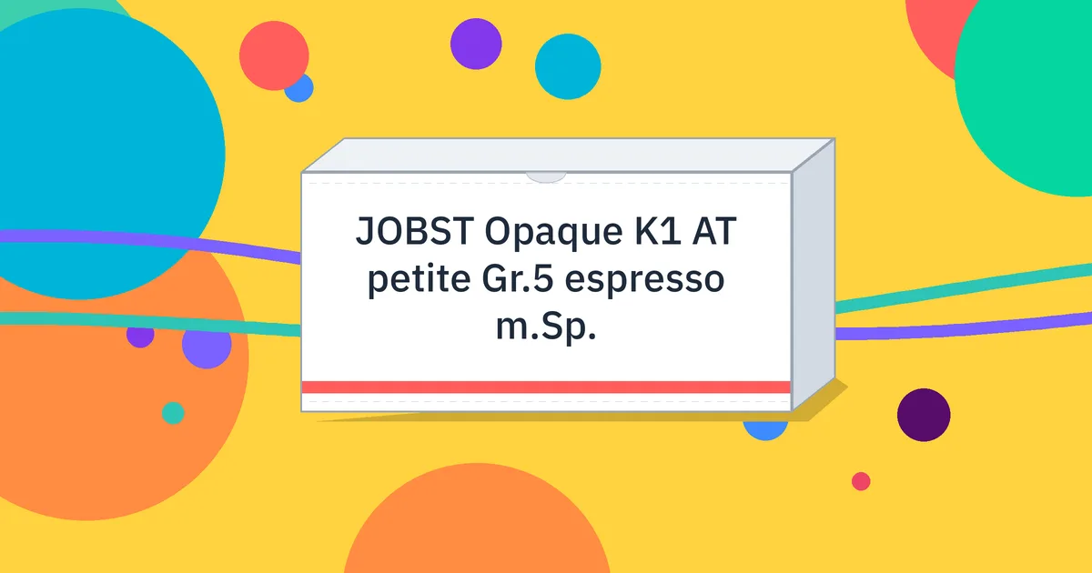 Symbolbild: Packung mit der Aufschrift JOBST Opaque K1 AT petite Gr.5 espresso m.Sp. (PZN 16276974) – Verfügbarkeit und Bezug in Apotheken in Frankfurt am Main