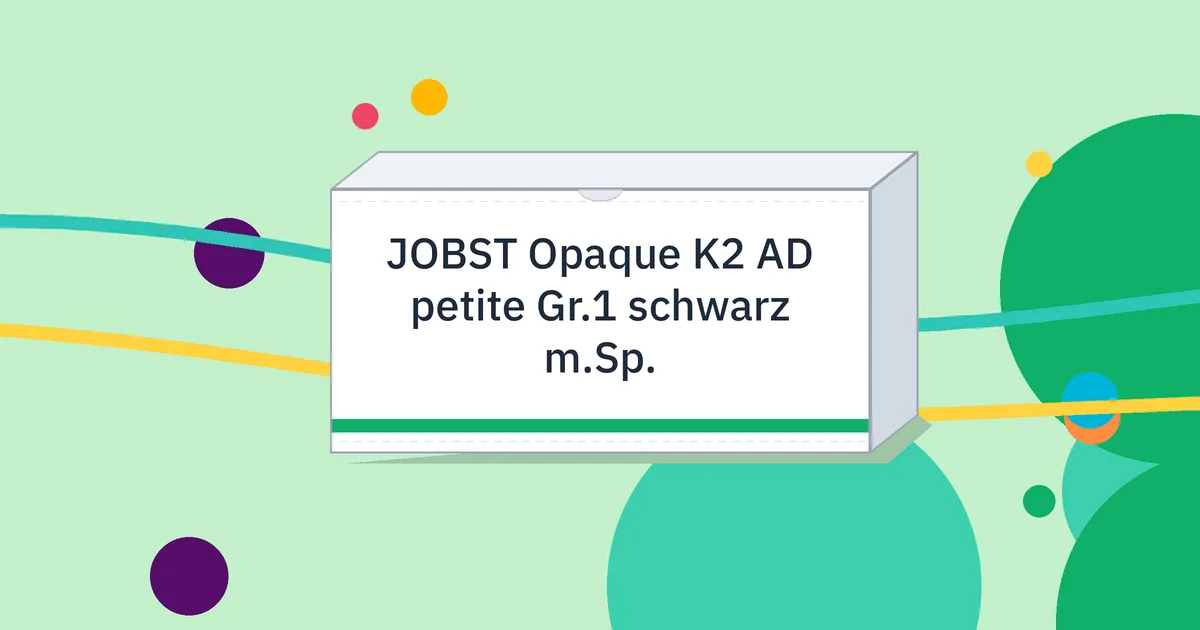 Symbolbild: Packung mit der Aufschrift JOBST Opaque K2 AD petite Gr.1 schwarz m.Sp. (PZN 11252182) – Verfügbarkeit und Bezug in Apotheken in Frankfurt am Main