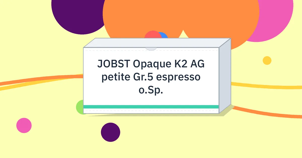 Symbolbild: Packung mit der Aufschrift JOBST Opaque K2 AG petite Gr.5 espresso o.Sp. (PZN 16285542) – Verfügbarkeit und Bezug in Apotheken in Frankfurt am Main