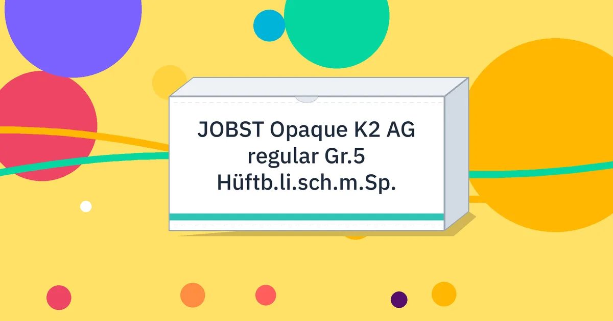 Symbolbild: Packung mit der Aufschrift JOBST Opaque K2 AG regular Gr.5 Hüftb.li.sch.m.Sp. (PZN 13115957) – Verfügbarkeit und Bezug in Apotheken in Frankfurt am Main