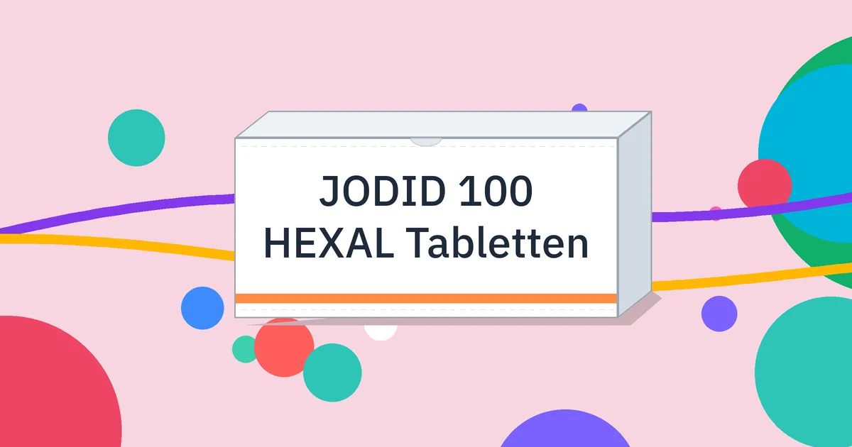 Symbolbild: Packung mit der Aufschrift JODID 100 HEXAL Tabletten (PZN 03106130) – Verfügbarkeit und Bezug in Apotheken in Frankfurt am Main