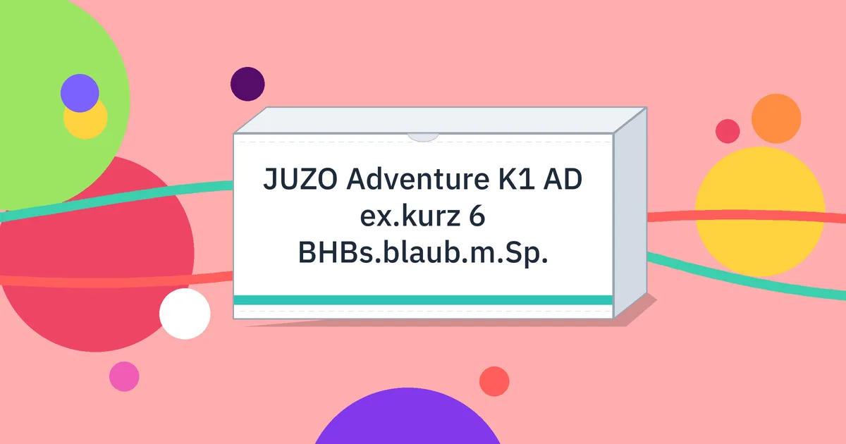 Symbolbild: Packung mit der Aufschrift JUZO Adventure K1 AD ex.kurz 6 BHBs.blaub.m.Sp. (PZN 16345623) – Verfügbarkeit und Bezug in Apotheken in Frankfurt am Main