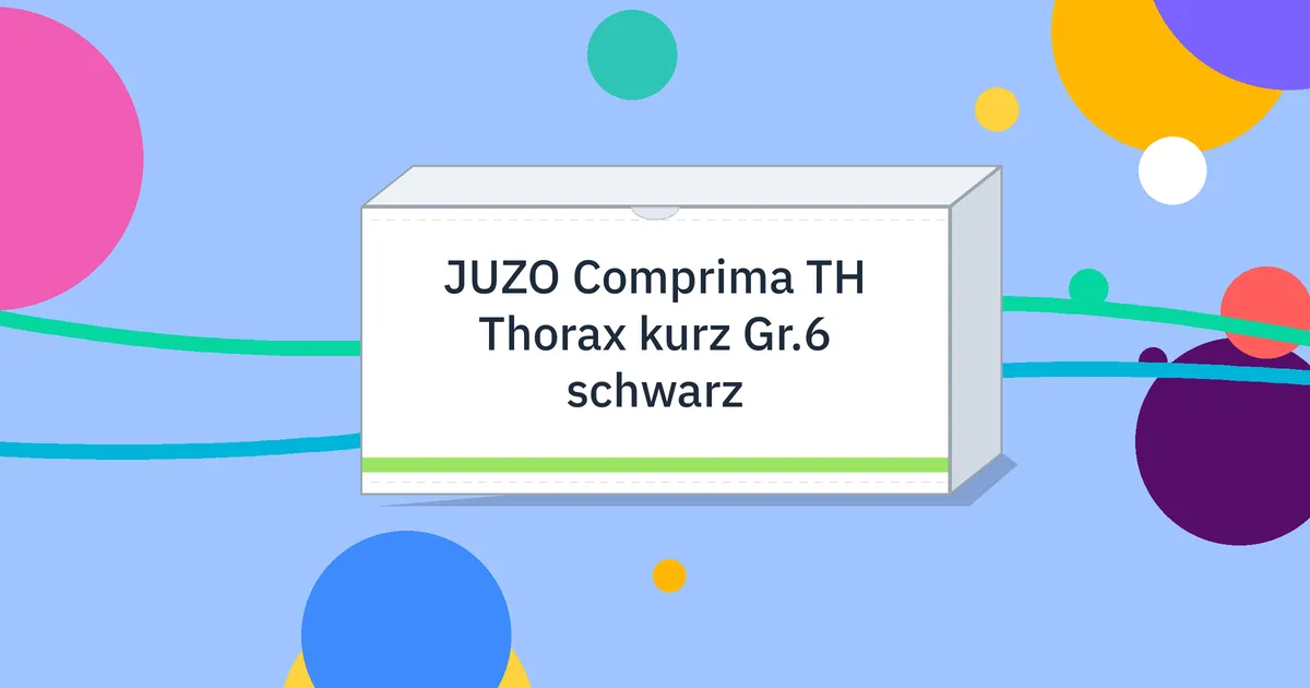 Symbolbild: Packung mit der Aufschrift JUZO Comprima TH Thorax kurz Gr.6 schwarz (PZN 20782140) – Verfügbarkeit und Bezug in Apotheken in Frankfurt am Main