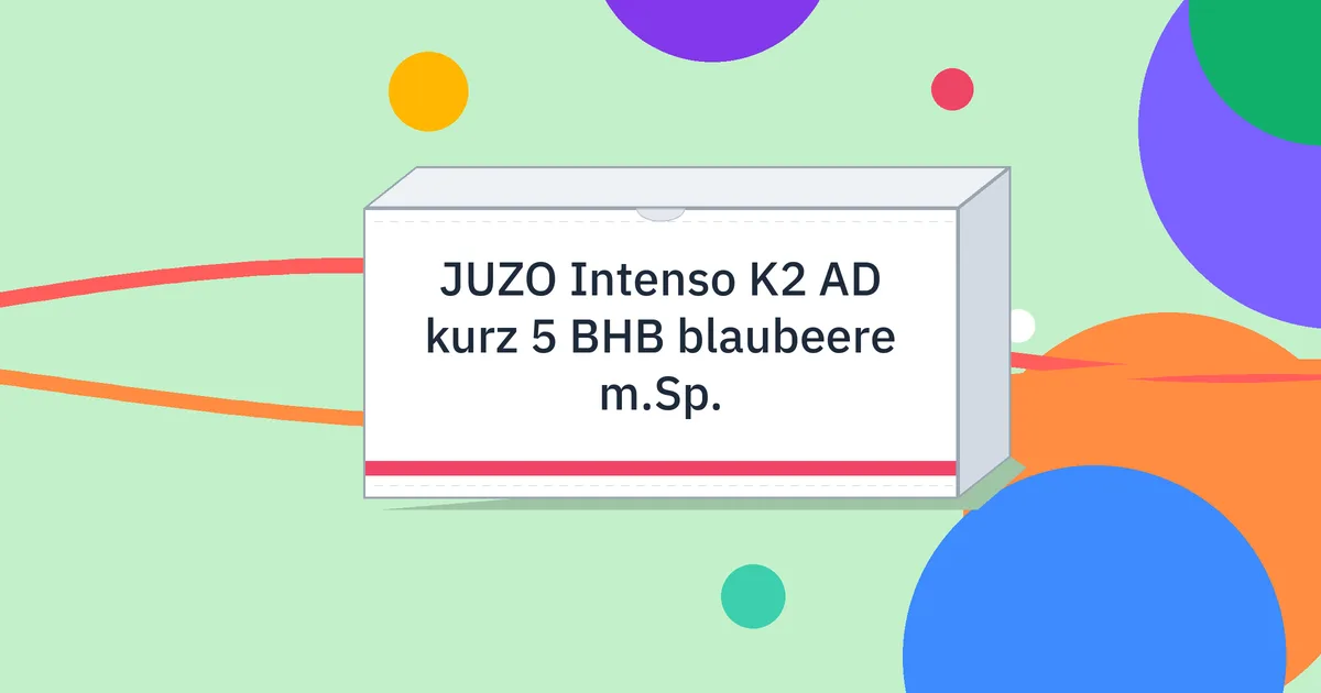 Symbolbild: Packung mit der Aufschrift JUZO Intenso K2 AD kurz 5 BHB blaubeere m.Sp. (PZN 18614576) – Verfügbarkeit und Bezug in Apotheken in Frankfurt am Main