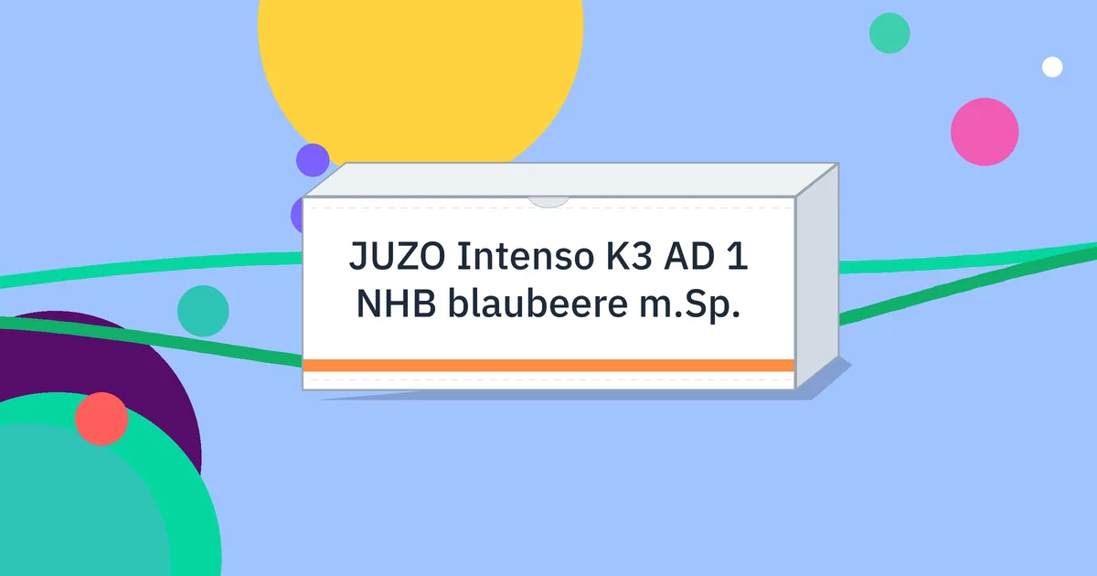 Symbolbild: Packung mit der Aufschrift JUZO Intenso K3 AD 1 NHB blaubeere m.Sp. (PZN 18630925) – Verfügbarkeit und Bezug in Apotheken in Frankfurt am Main