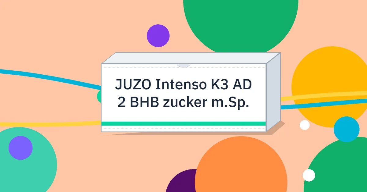 Symbolbild: Packung mit der Aufschrift JUZO Intenso K3 AD 2 BHB zucker m.Sp. (PZN 18634171) – Verfügbarkeit und Bezug in Apotheken in Frankfurt am Main