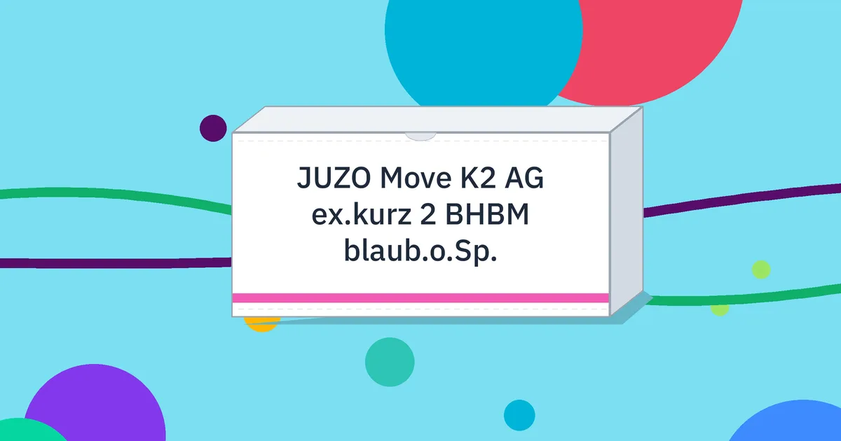 Symbolbild: Packung mit der Aufschrift JUZO Move K2 AG ex.kurz 2 BHBM blaub.o.Sp. (PZN 18566067) – Verfügbarkeit und Bezug in Apotheken in Frankfurt am Main