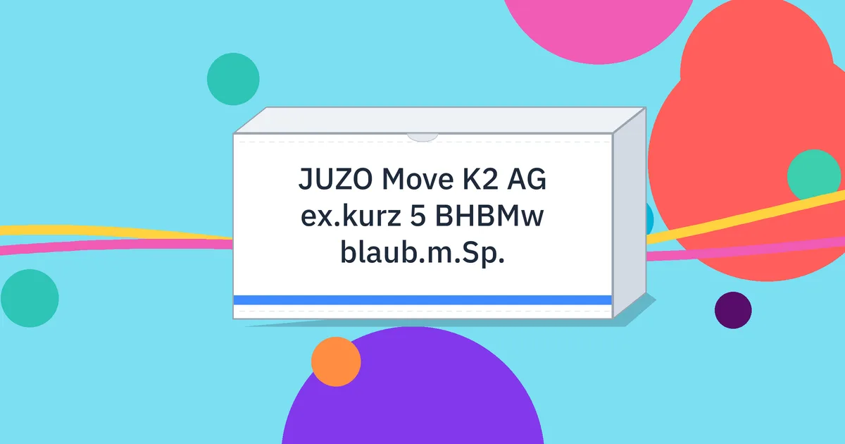 Symbolbild: Packung mit der Aufschrift JUZO Move K2 AG ex.kurz 5 BHBMw blaub.m.Sp. (PZN 18564364) – Verfügbarkeit und Bezug in Apotheken in Frankfurt am Main