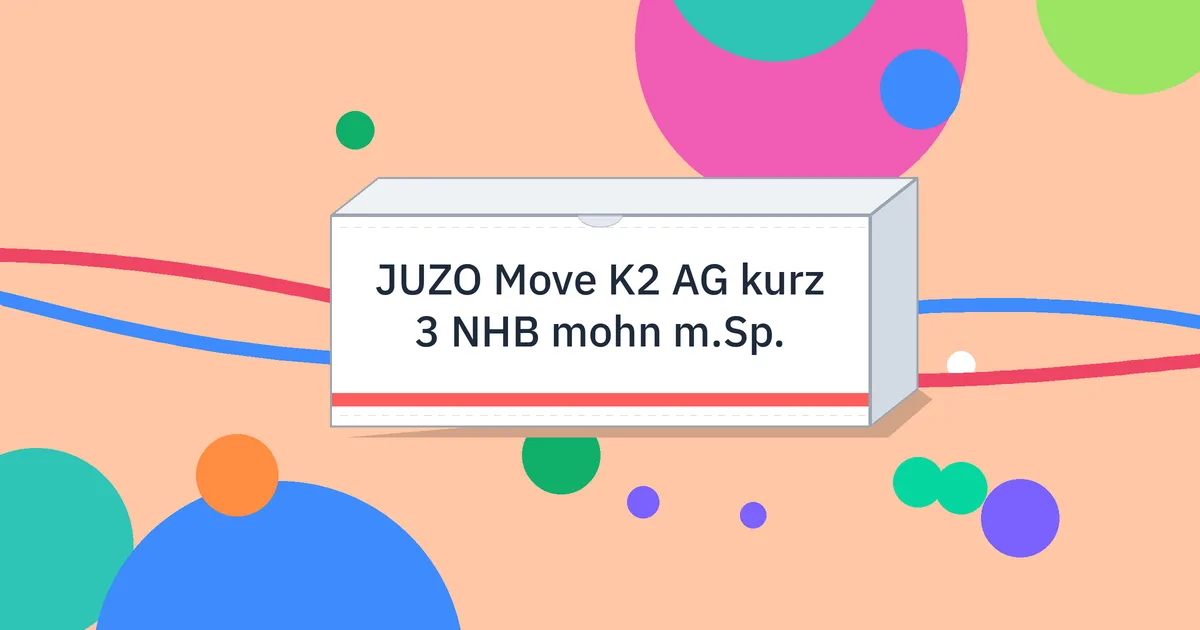Symbolbild: Packung mit der Aufschrift JUZO Move K2 AG kurz 3 NHB mohn m.Sp. (PZN 18559334) – Verfügbarkeit und Bezug in Apotheken in Frankfurt am Main