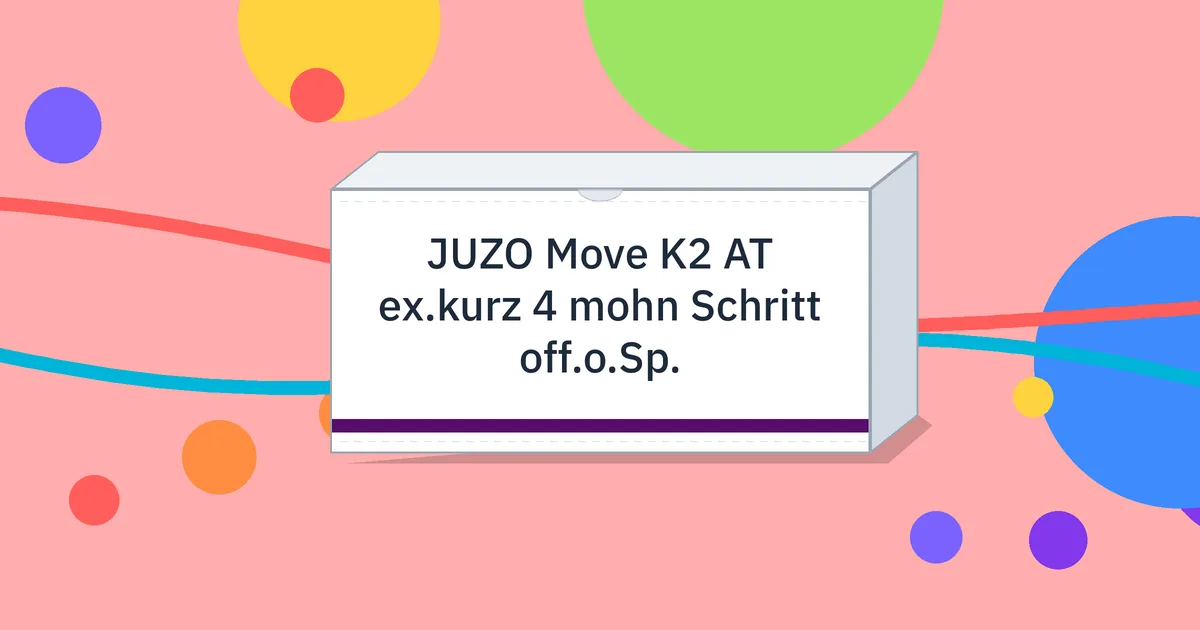 Symbolbild: Packung mit der Aufschrift JUZO Move K2 AT ex.kurz 4 mohn Schritt off.o.Sp. (PZN 20673014) – Verfügbarkeit und Bezug in Apotheken in Frankfurt am Main