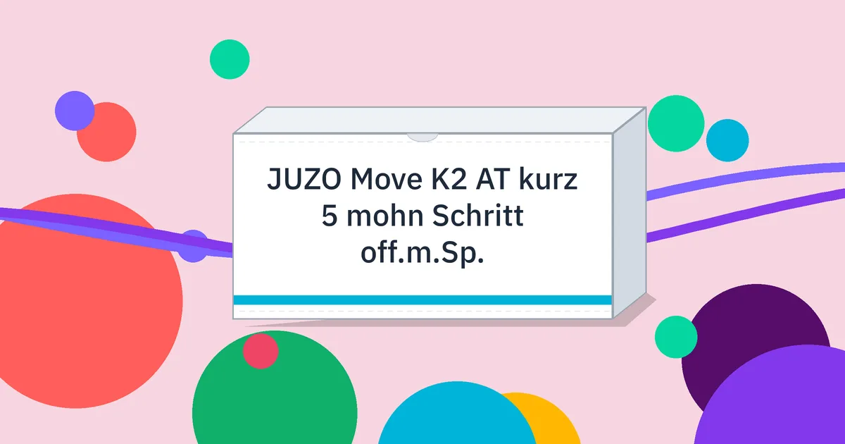 Symbolbild: Packung mit der Aufschrift JUZO Move K2 AT kurz 5 mohn Schritt off.m.Sp. (PZN 20674597) – Verfügbarkeit und Bezug in Apotheken in Frankfurt am Main