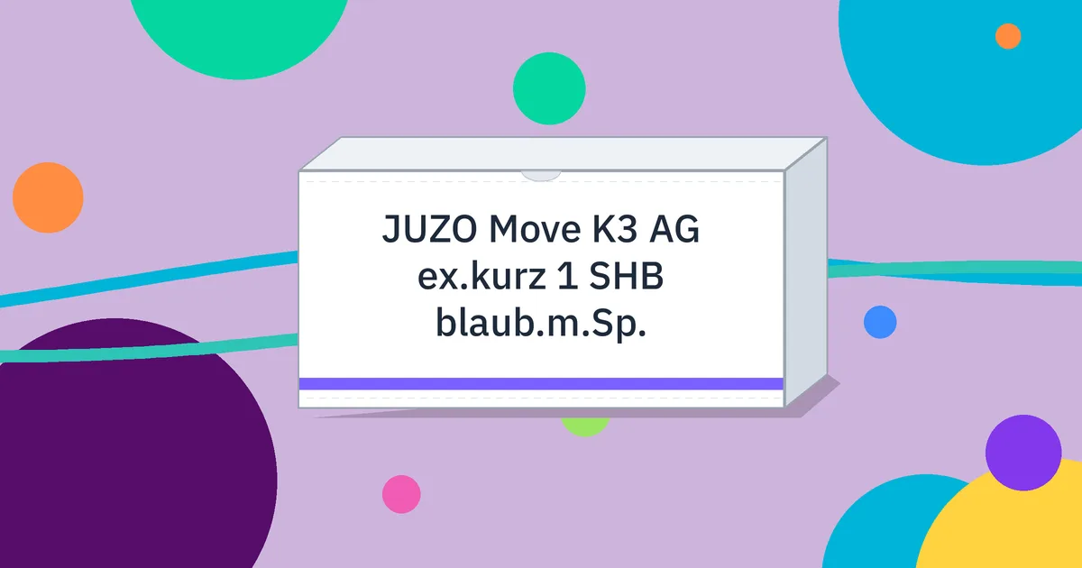 Symbolbild: Packung mit der Aufschrift JUZO Move K3 AG ex.kurz 1 SHB blaub.m.Sp. (PZN 18595169) – Verfügbarkeit und Bezug in Apotheken in Frankfurt am Main