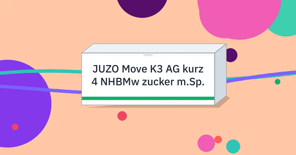 Symbolbild: Packung mit der Aufschrift JUZO Move K3 AG kurz 4 NHBMw zucker m.Sp. (PZN 18578857) – Verfügbarkeit und Bezug in Apotheken in Frankfurt am Main