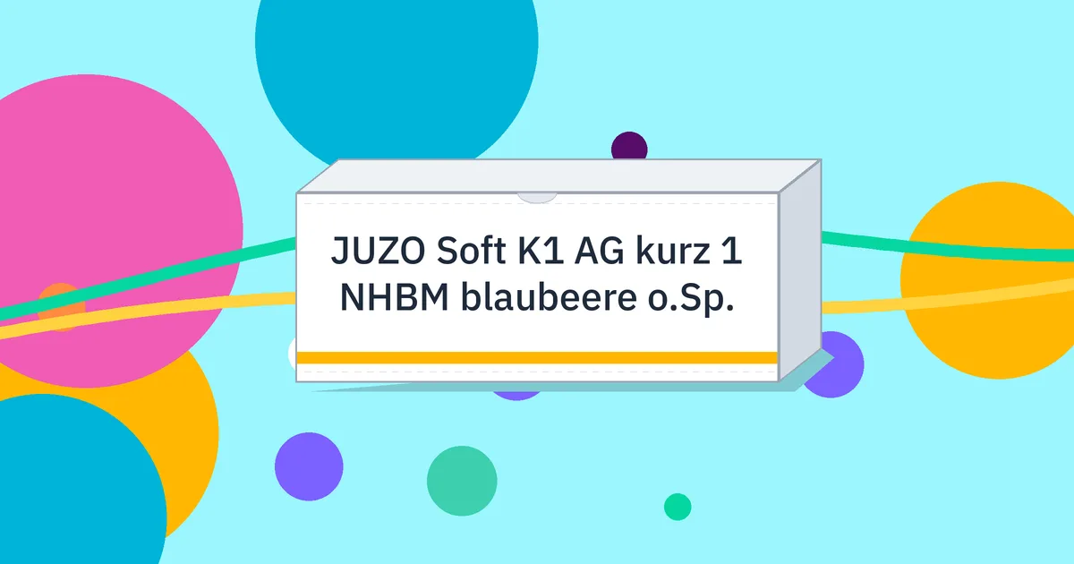 Symbolbild: Packung mit der Aufschrift JUZO Soft K1 AG kurz 1 NHBM blaubeere o.Sp. (PZN 14996167) – Verfügbarkeit und Bezug in Apotheken in Frankfurt am Main