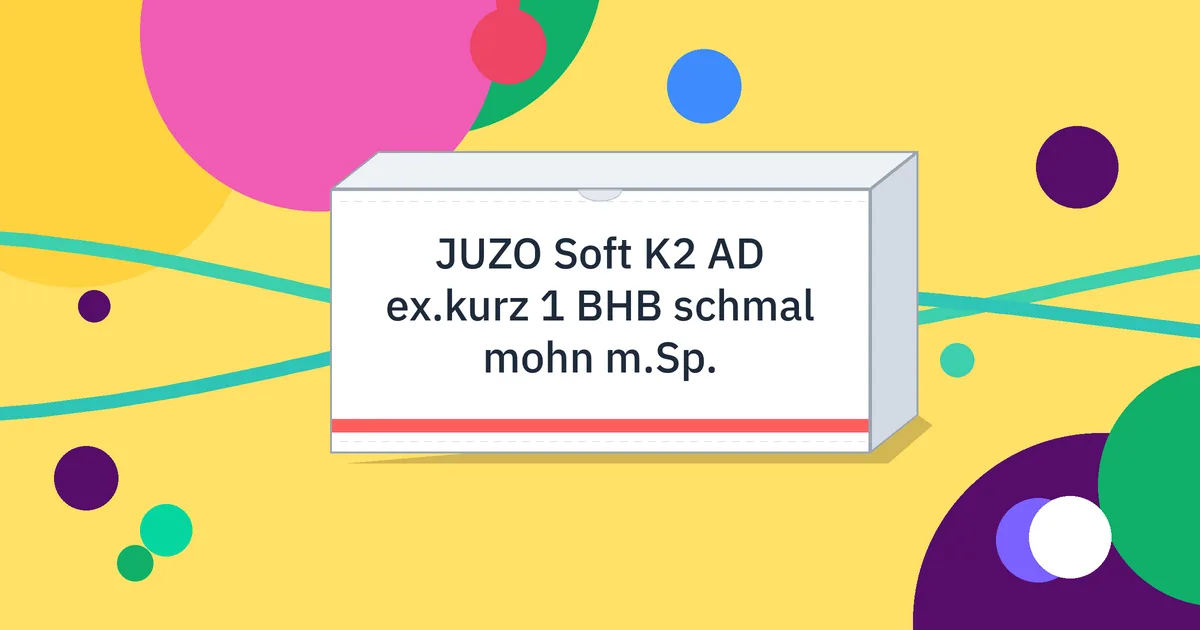 Symbolbild: Packung mit der Aufschrift JUZO Soft K2 AD ex.kurz 1 BHB schmal mohn m.Sp. (PZN 15466626) – Verfügbarkeit und Bezug in Apotheken in Frankfurt am Main