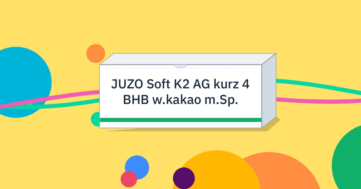 Symbolbild: Packung mit der Aufschrift JUZO Soft K2 AG kurz 4 BHB w.kakao m.Sp. (PZN 14842398) – Verfügbarkeit und Bezug in Apotheken in Frankfurt am Main
