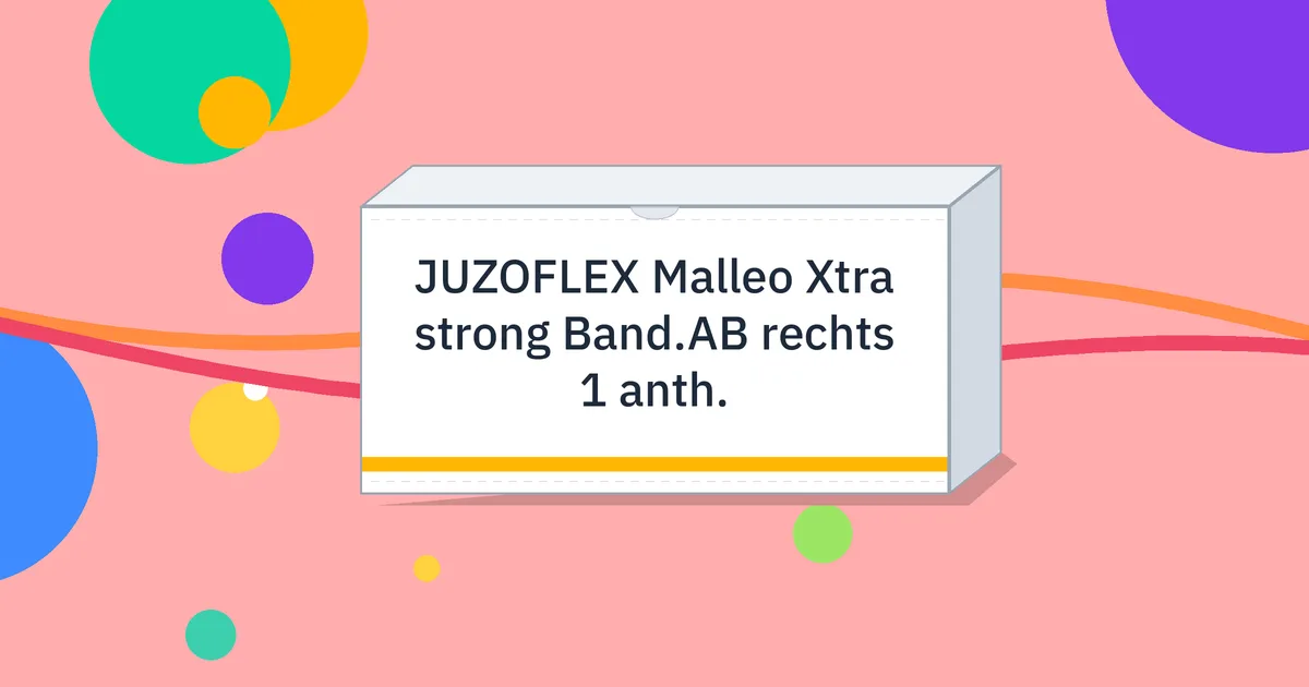 Symbolbild: Packung mit der Aufschrift JUZOFLEX Malleo Xtra strong Band.AB rechts 1 anth. (PZN 16634899) – Verfügbarkeit und Bezug in Apotheken in Frankfurt am Main
