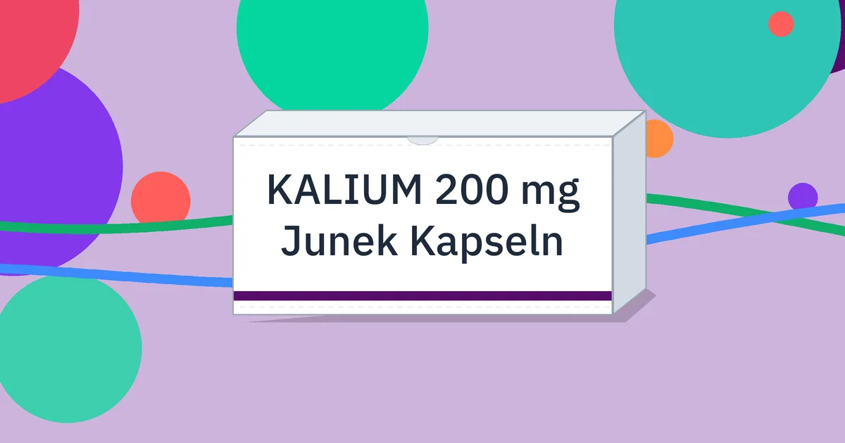 Symbolbild: Packung mit der Aufschrift KALIUM 200 mg Junek Kapseln (PZN 10336988) – Verfügbarkeit und Bezug in Apotheken in Frankfurt am Main